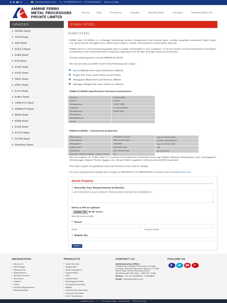 En8m Steel - Rounds - Hexagons - Bright Bars | PDF | Steel | Materials ...