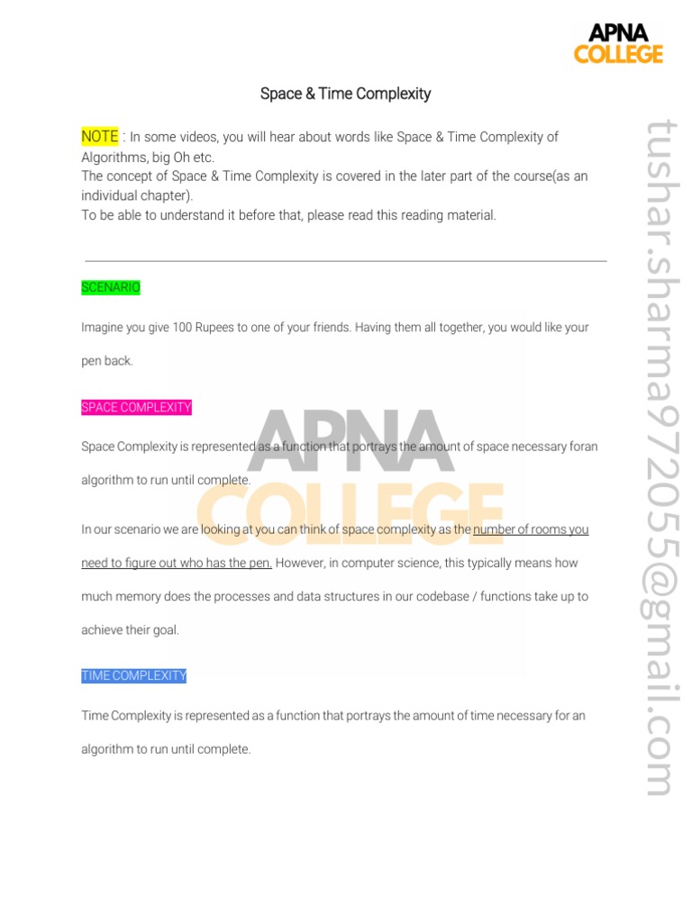 Space And Time Complexity Pdf Time Complexity Computational