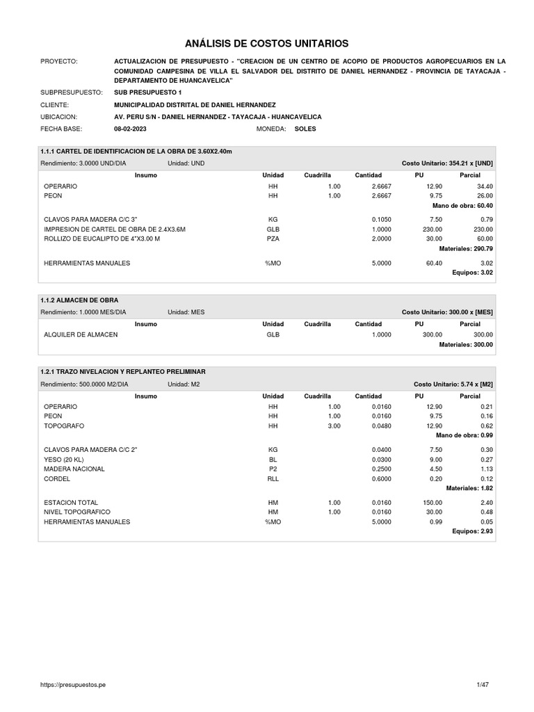 Análisis de Costos | PDF | Hormigón | Construyendo tecnología