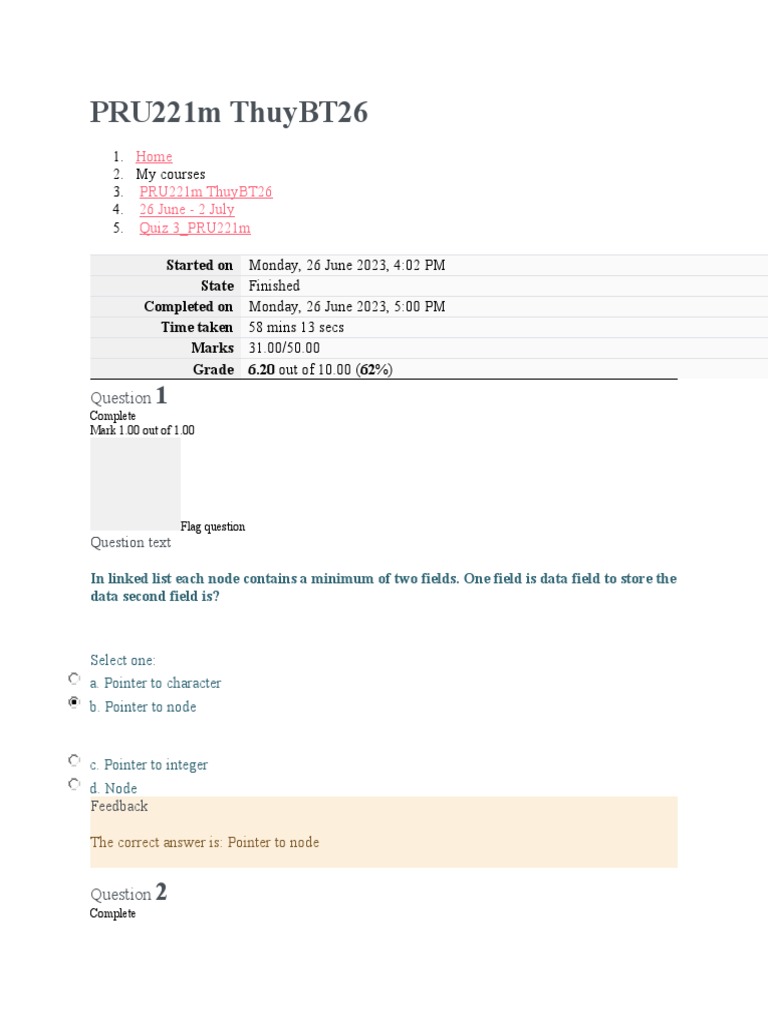 Home Pru221M Thuybt26 26 June - 2 July Quiz 3 - Pru221M | PDF | Pointer (Computer Programming ...