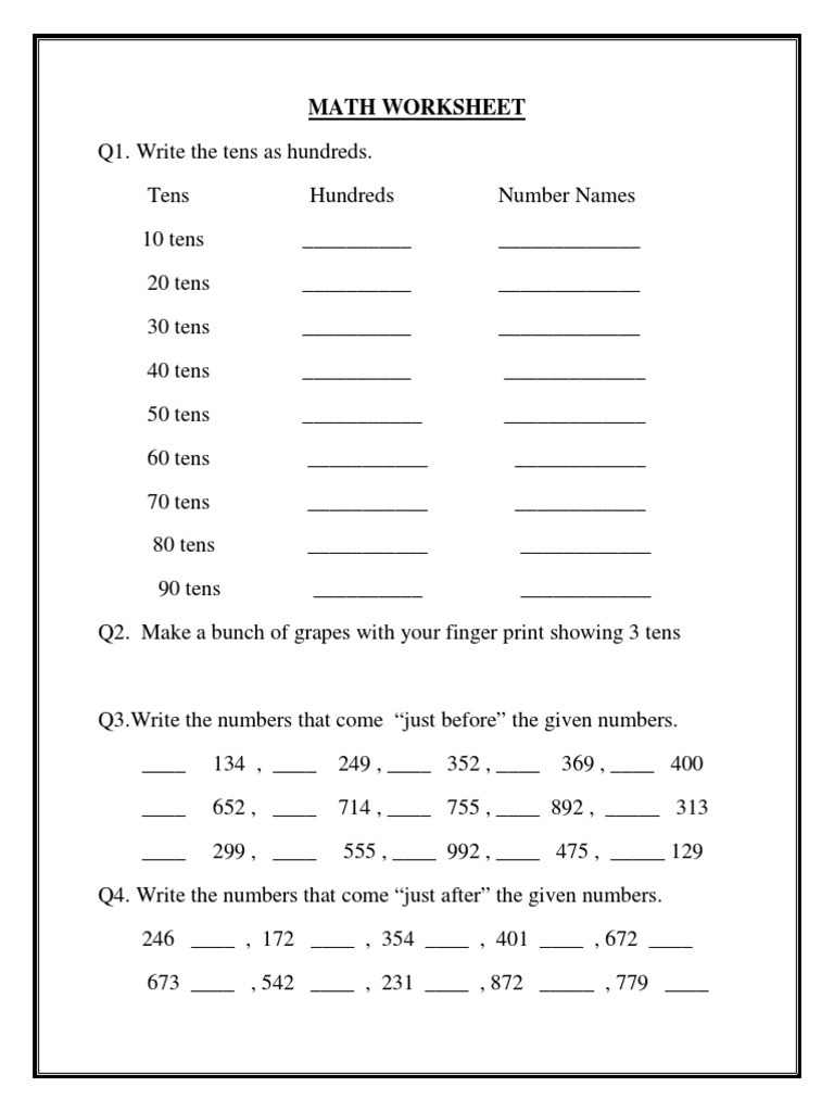 Class 2 Maths Worksheet: Numbers & Patterns | PDF