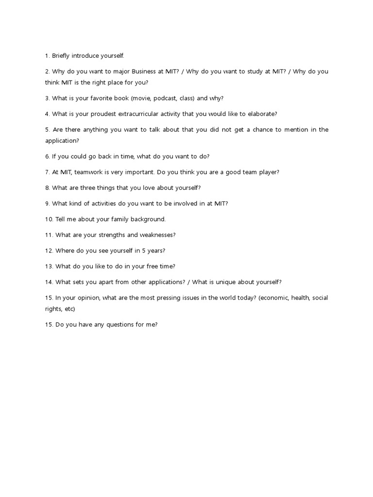 MIT Interview Questions | PDF