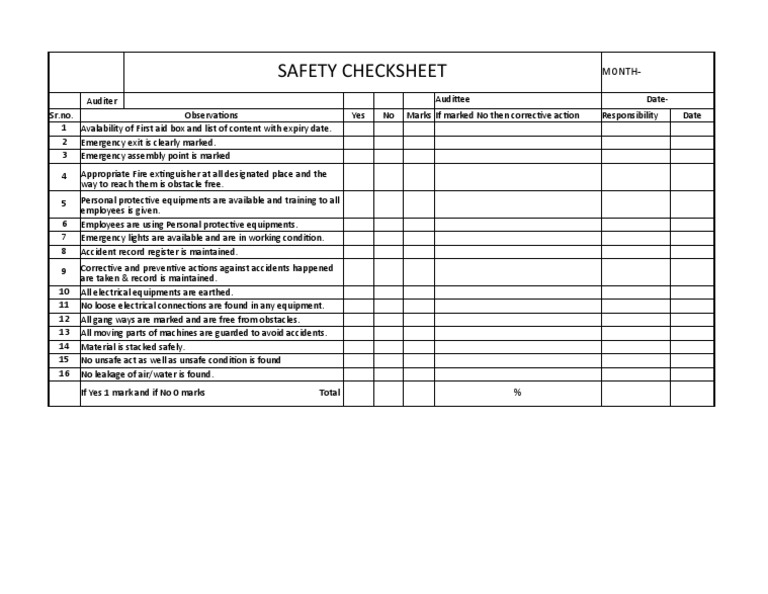 Safety Checksheet | PDF