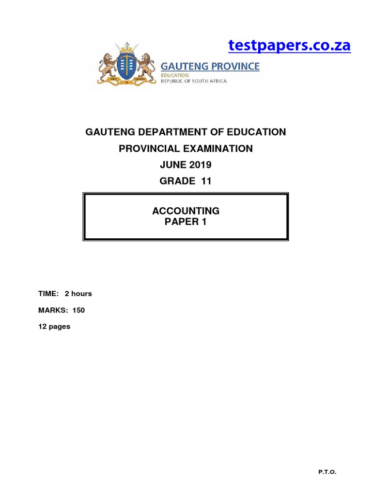 Grade 11 Accounting June 2019 Exam Paper | PDF | Debits And Credits ...