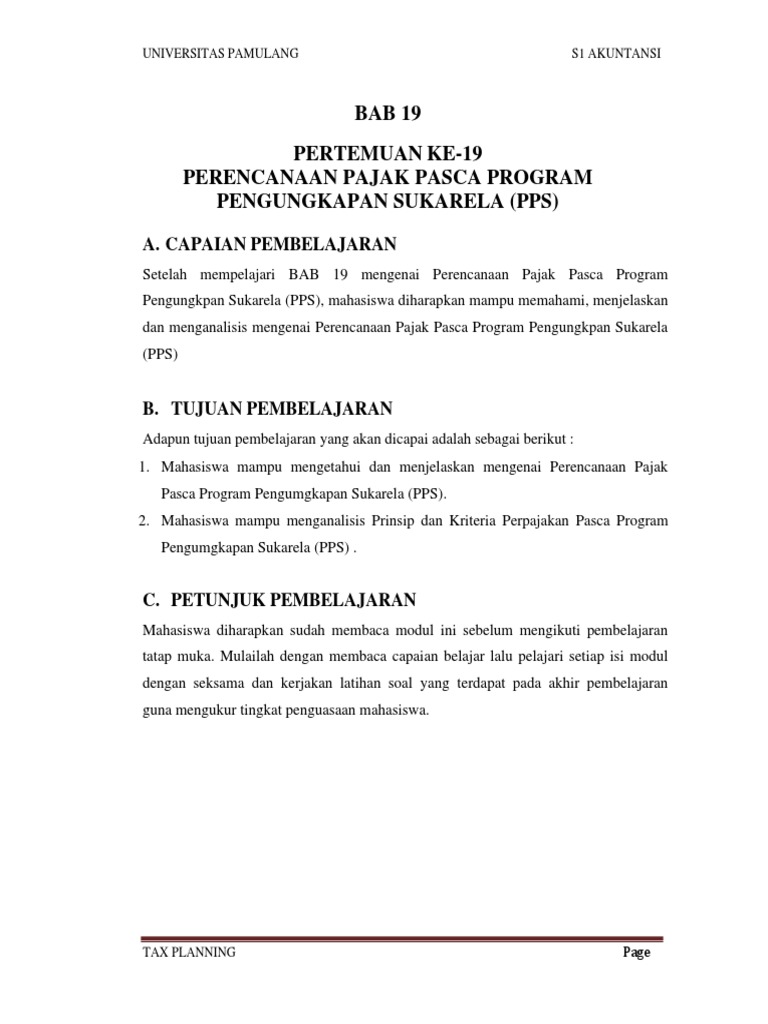 Pertemuan Ke 19 Perencanaan Pajak Pasca Program Pengungkapan Sukarela