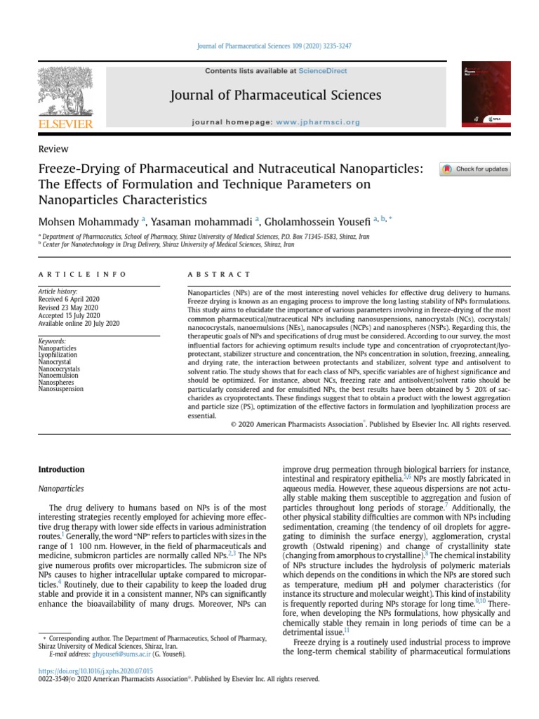 Freeze Drying of Pharmaceutical and Nutraceutical Nanoparticles 1b ...