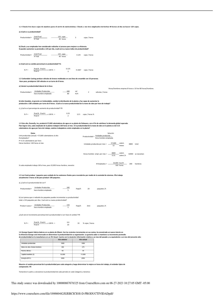 Ejercicios D Productividad PDF | PDF | Ciencias económicas | Sector secundario de la economía