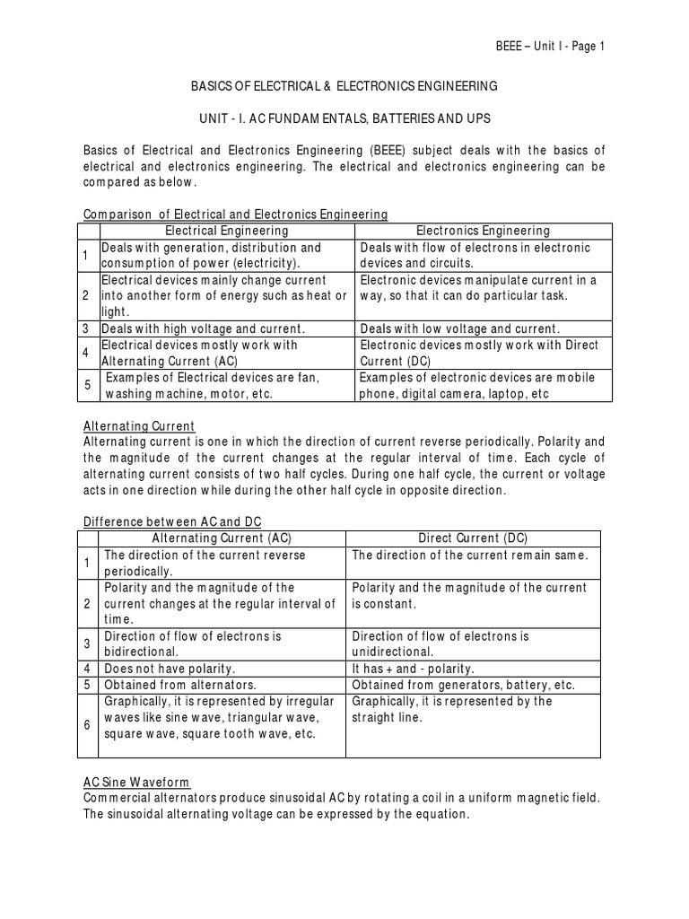 Beee - Unit 1 Notes - English | PDF | Rechargeable Battery ...
