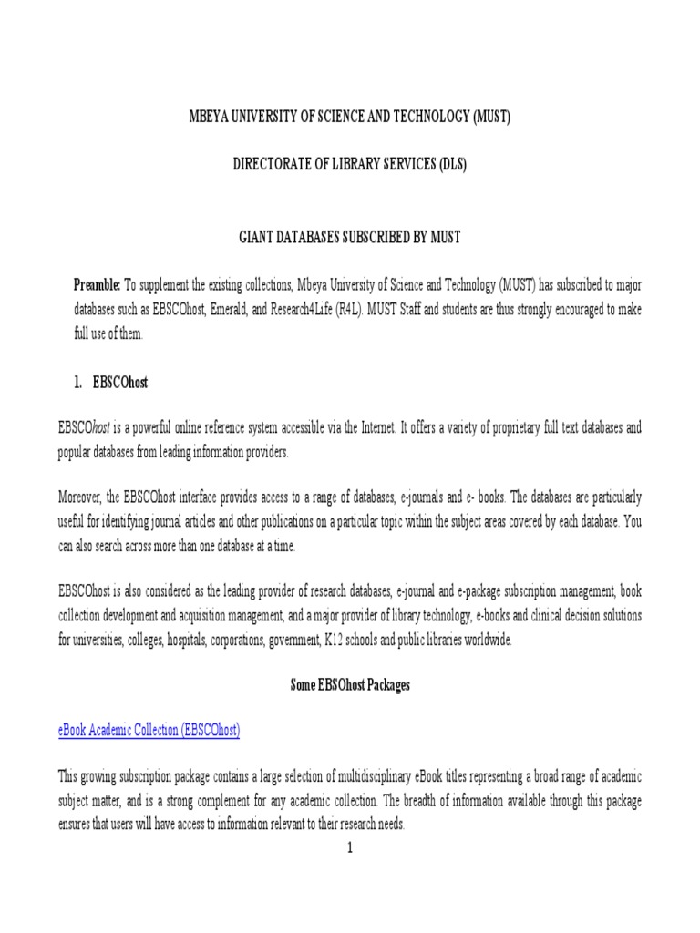 Databases Description 1 | PDF | Academic Journal | Libraries