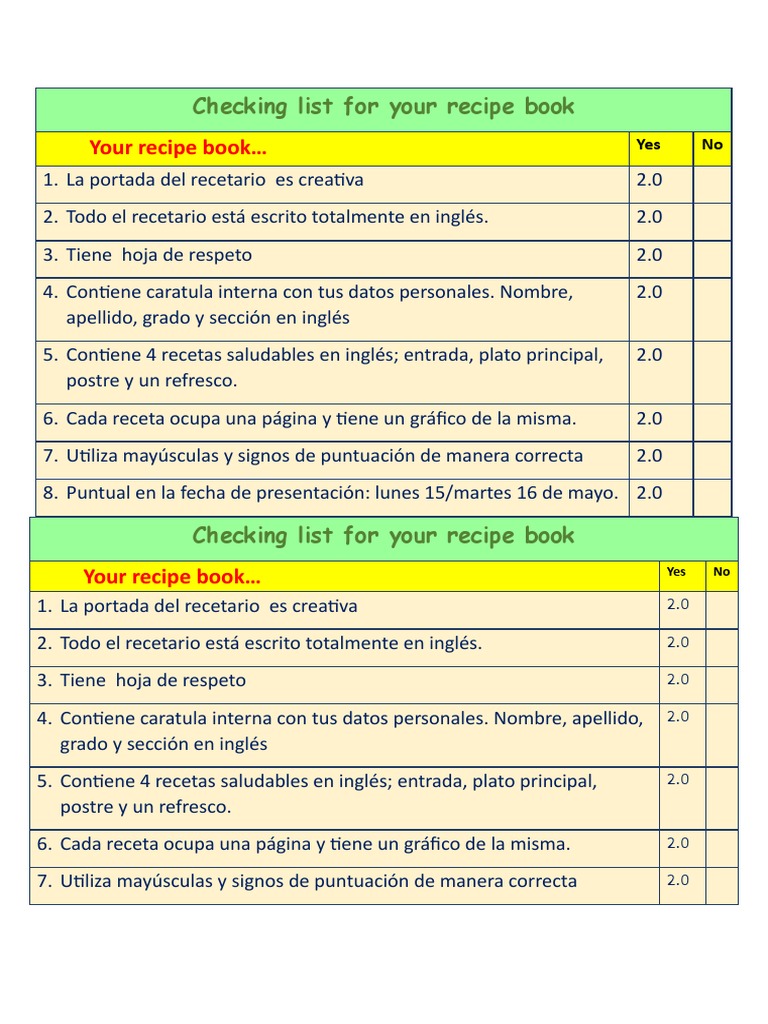 Checking List For Your Recipe Book Segundo | PDF