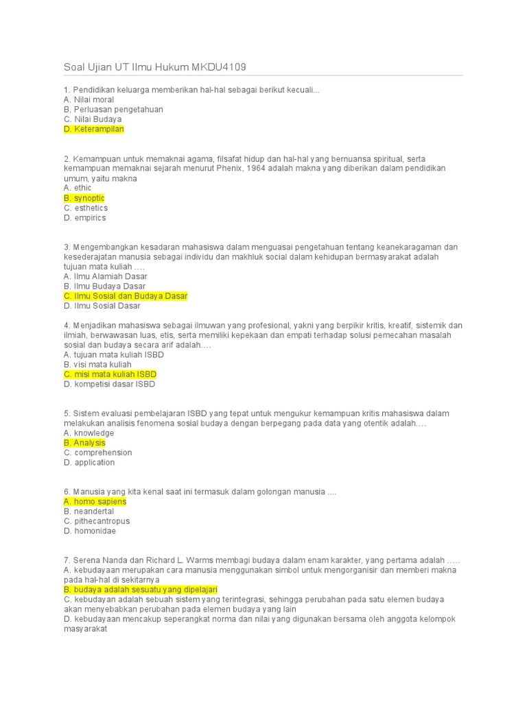 Latihan Soal Ujian ISBD UT Docx | PDF