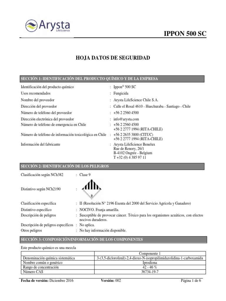 Hds Ippon 500 SC | PDF | Agua | Dióxido de carbono