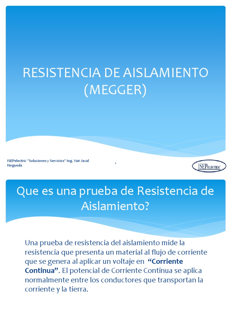 Resistencia de Aislamiento (Megger) | PDF | Aislador (Electricidad) | Corriente eléctrica