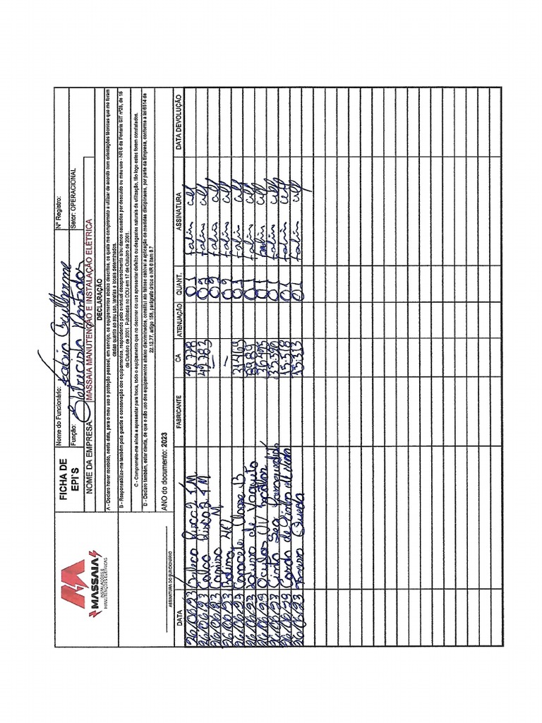 Fabio Brito- Ficha de Epi | PDF