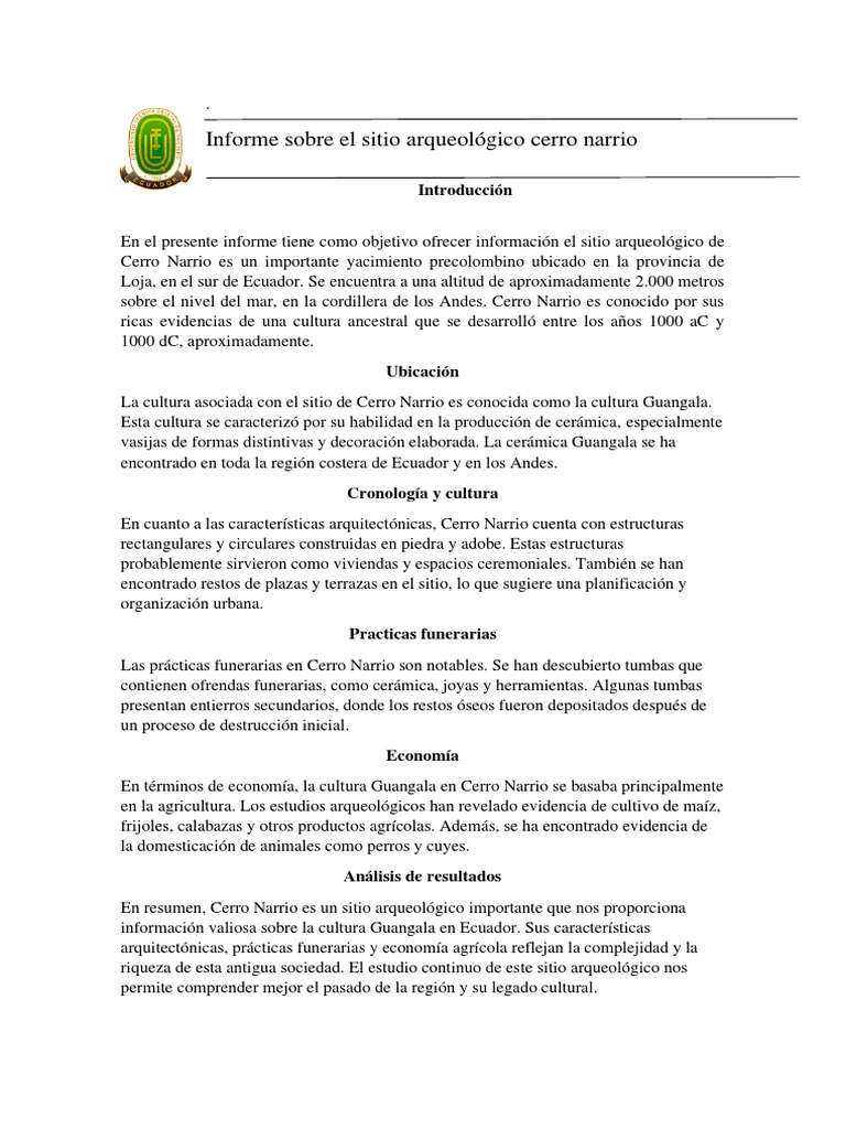 Informe sobre Cerro Narrio y su cultura | PDF | Era precolombina | Ecuador