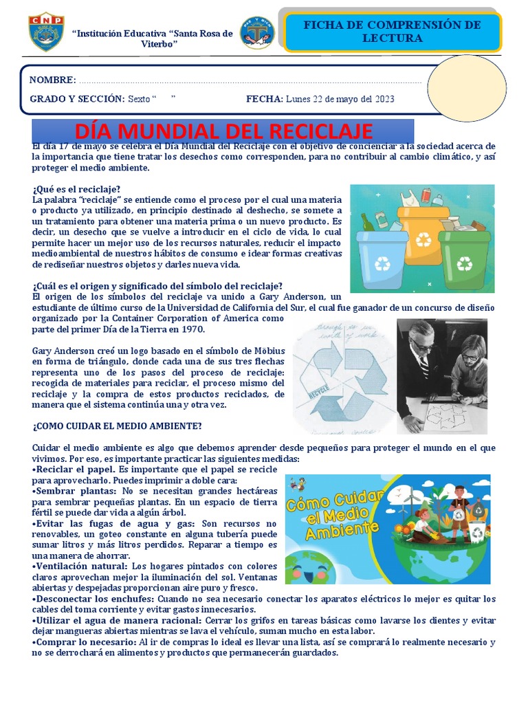 Ficha Educativa sobre Reciclaje | PDF | Reciclaje | Residuos