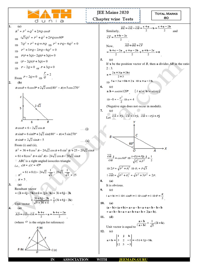 Vector Algebra Solutions | Download Free PDF | Plane (Geometry ...