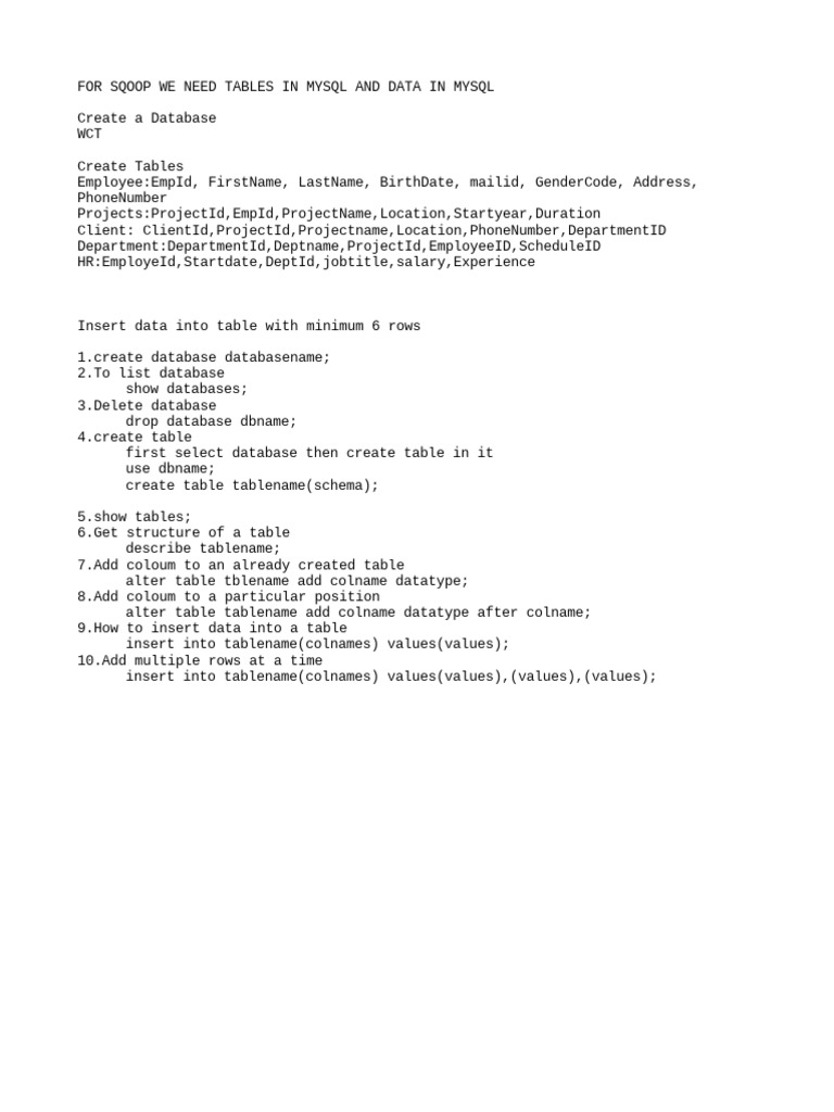 SQL Table and Data | PDF