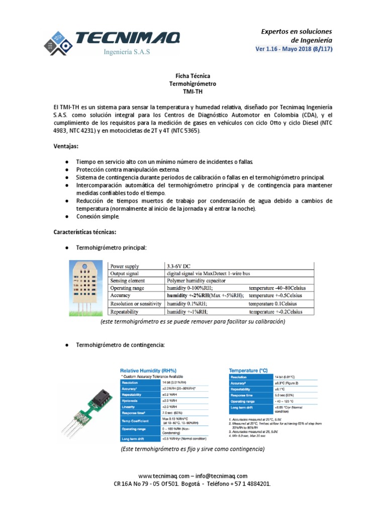 Anexo 6. Ficha Tecnica Termohigrometro | PDF | Humedad | Termodinámica