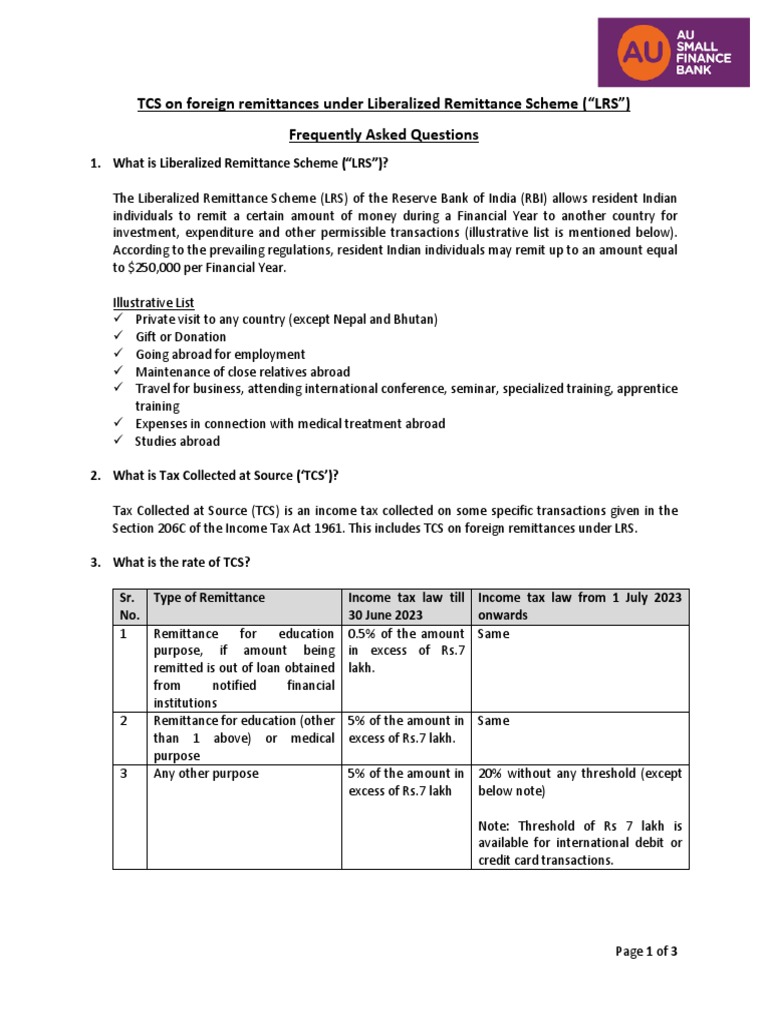 TCS Guidelines for Foreign Remittances | PDF | Credit Card | Debit Card