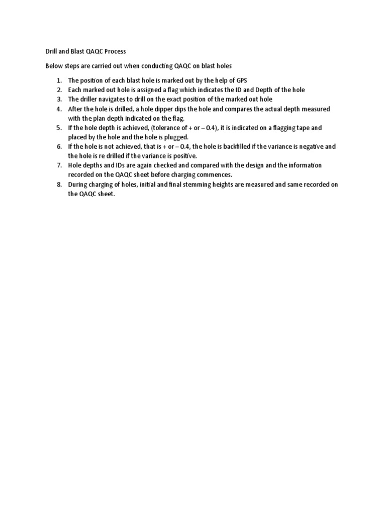 Drill And Blast Qaqc Process Pdf