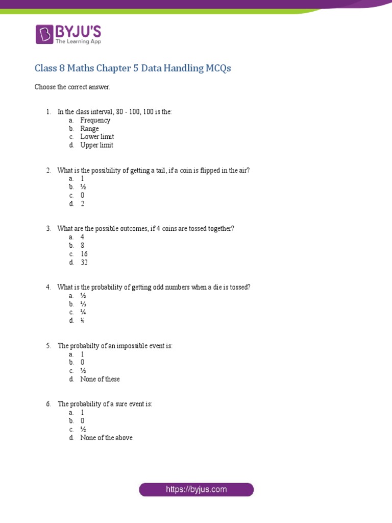 Class 8 Maths Chapter 5 Data Handling MCQs | PDF