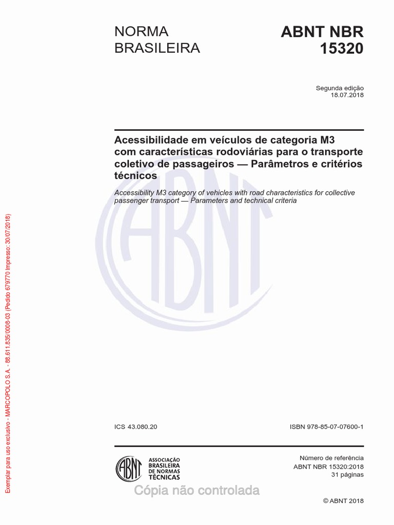 ABNT NBR 15320 - Acessibilidade em Veículos de Categoria M3 | PDF ...