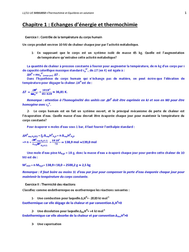 Chap 1Td Thermo Energie | PDF | Chaleur | Masse