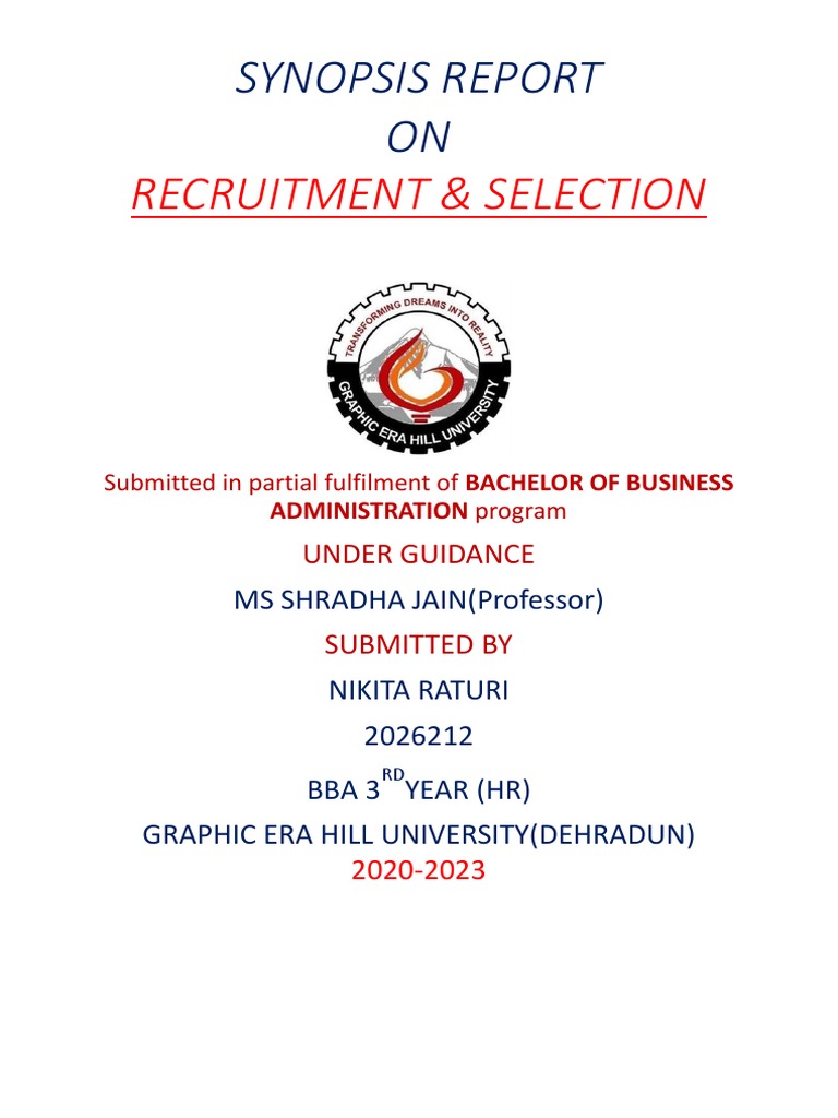 SYNOPSIS REPORT by Nik | PDF | Recruitment | Human Resource Management