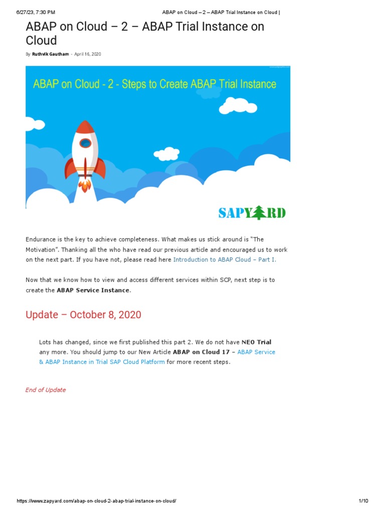 ABAP On Cloud - 2 - ABAP Trial Instance On Cloud | PDF | Cloud Computing | Computer Engineering