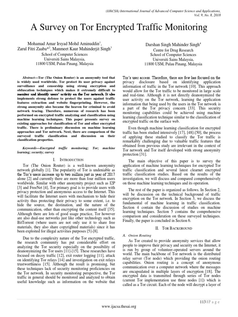 A Survey On Tor Encrypted Traffic Monitoring | PDF | Transport Layer ...