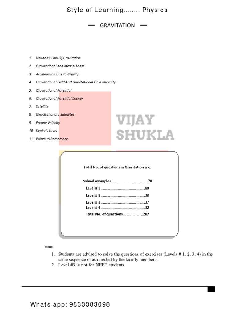 1 - Gravitation (Theory) Short Notes | PDF | Orbit | Mass