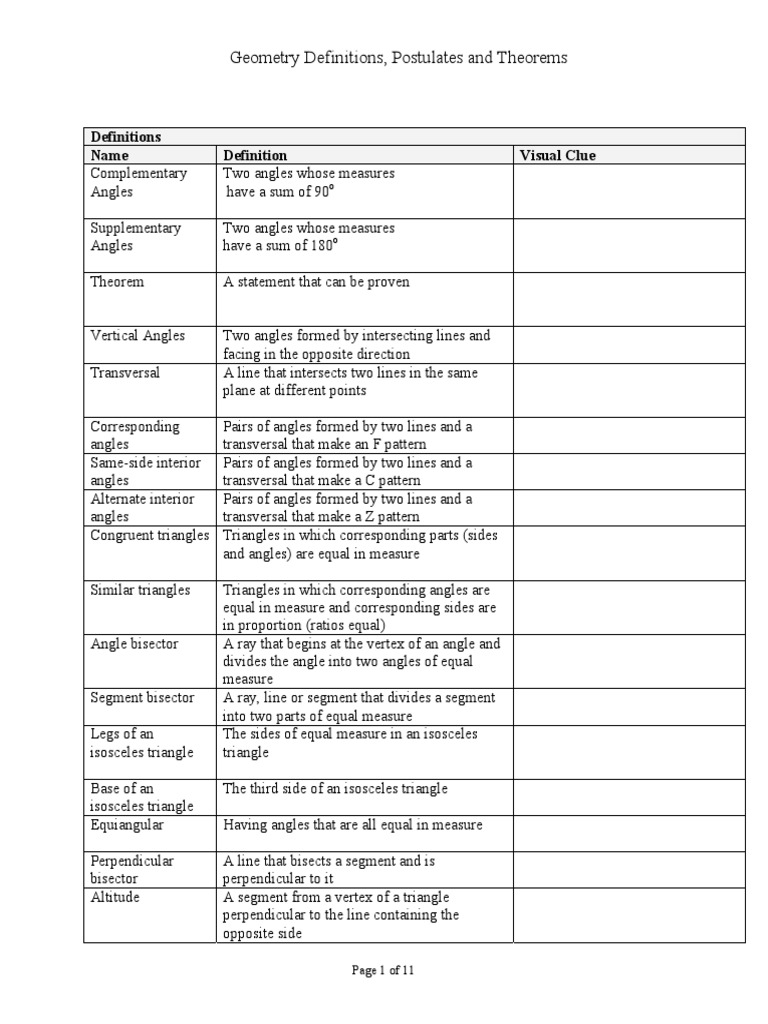 Geometry Postulates and Theorems Guide | PDF | Triangle | Perpendicular