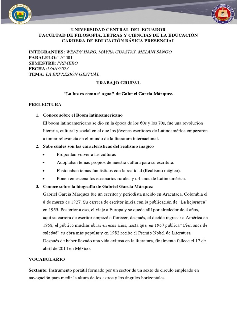 Análisis de "La luz es como el agua" | PDF | Gabriel García Márquez ...
