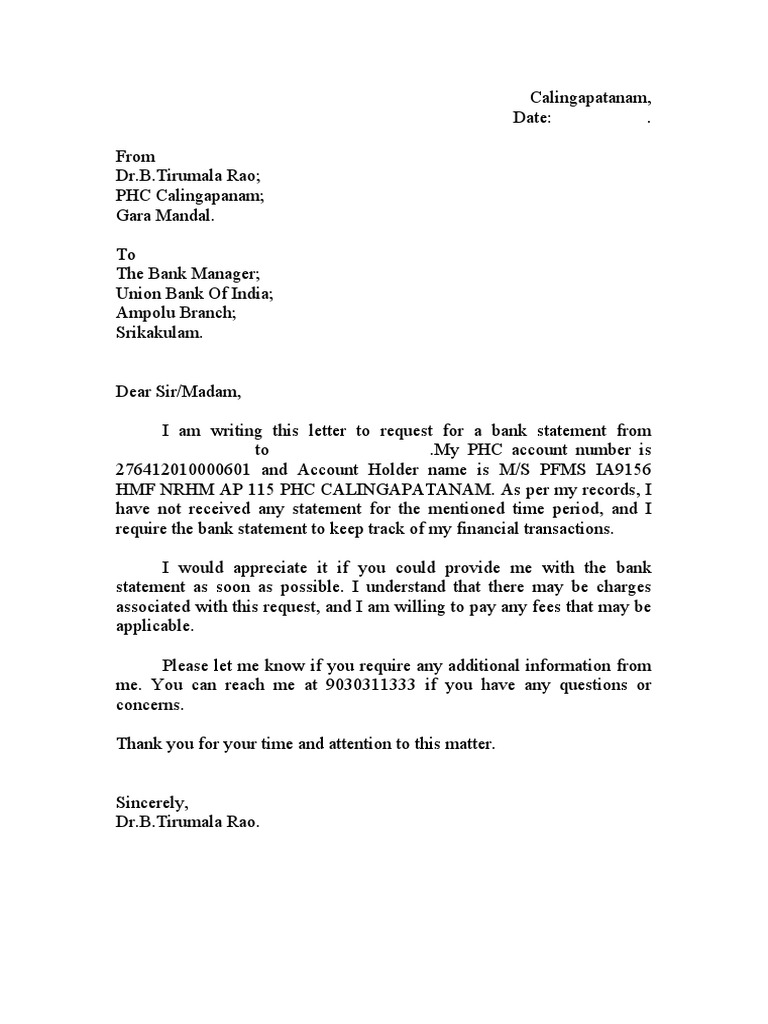 Bank Manager Letter | PDF