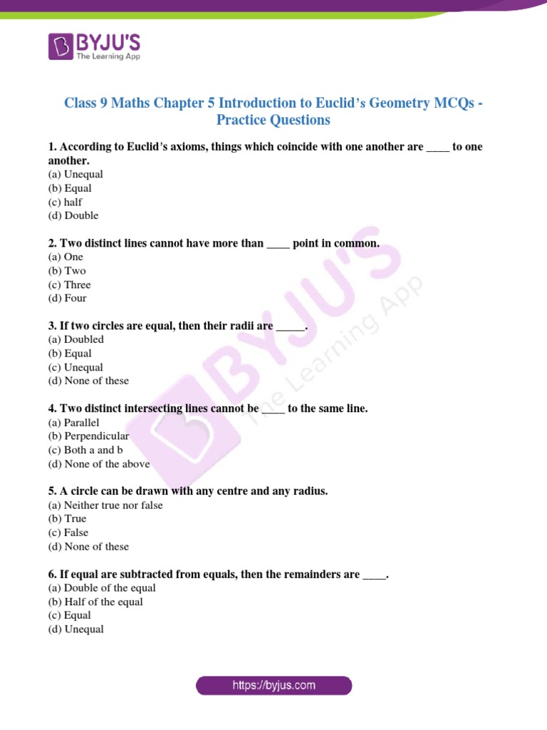 Class 9 Maths Chapter 5 Introduction To Euclid | PDF