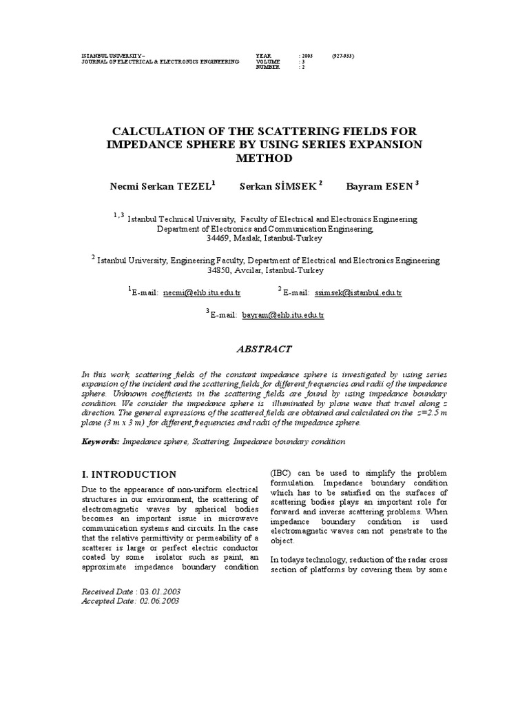 Calculation of The Scattering Fields For Impedance Sphere by Using Series Expansion Method | PDF ...