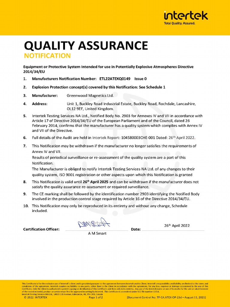 ATEX-Quality-Assurance-Notification-Certificate-2022_Page_1 | PDF