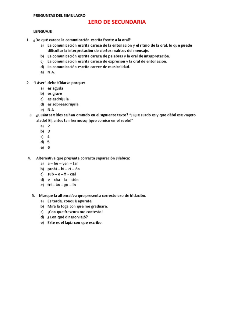 Simulacro Secundaria Lengua y Literatura | PDF | Divina Comedia | Sílaba