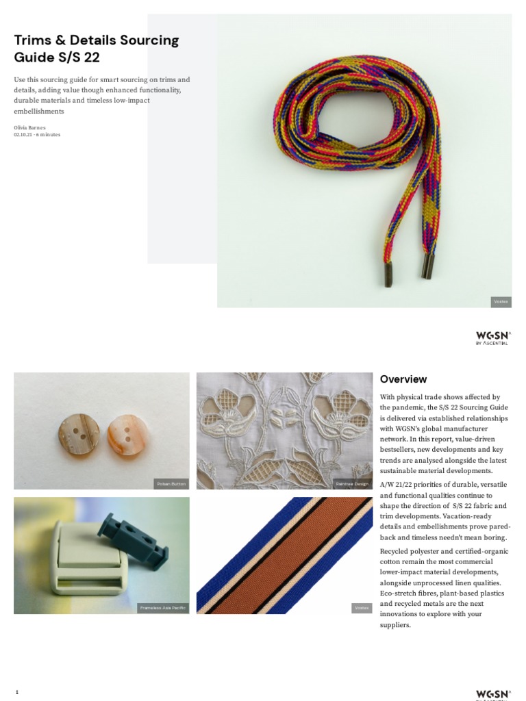 Trims Details Sourcing Guide S S 22 | PDF | Textiles | Clothing