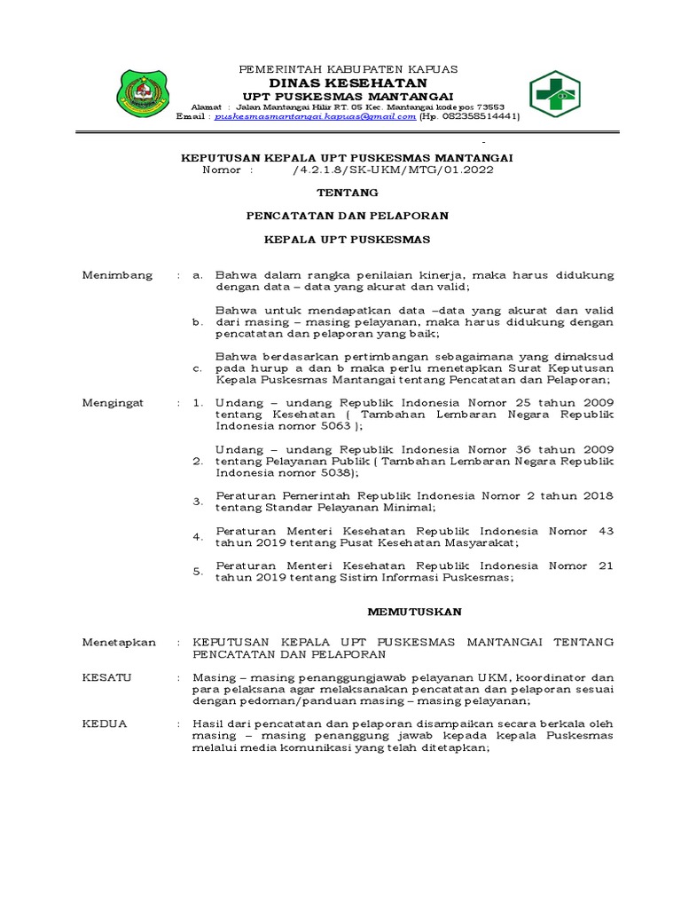 Ep 4.2.1.8. SK Pencatatan Dan Pelaporan 2022 | PDF