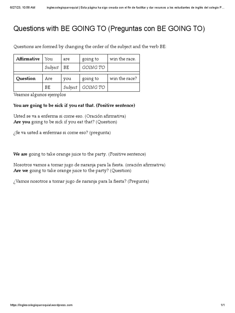 3 - Questions With BE GOING TO (Preguntas Con BE GOING TO) | PDF