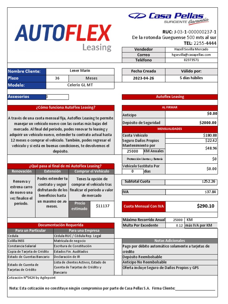 Cotización Autoflex Leasing Vehículo | PDF | Tarjeta de crédito ...