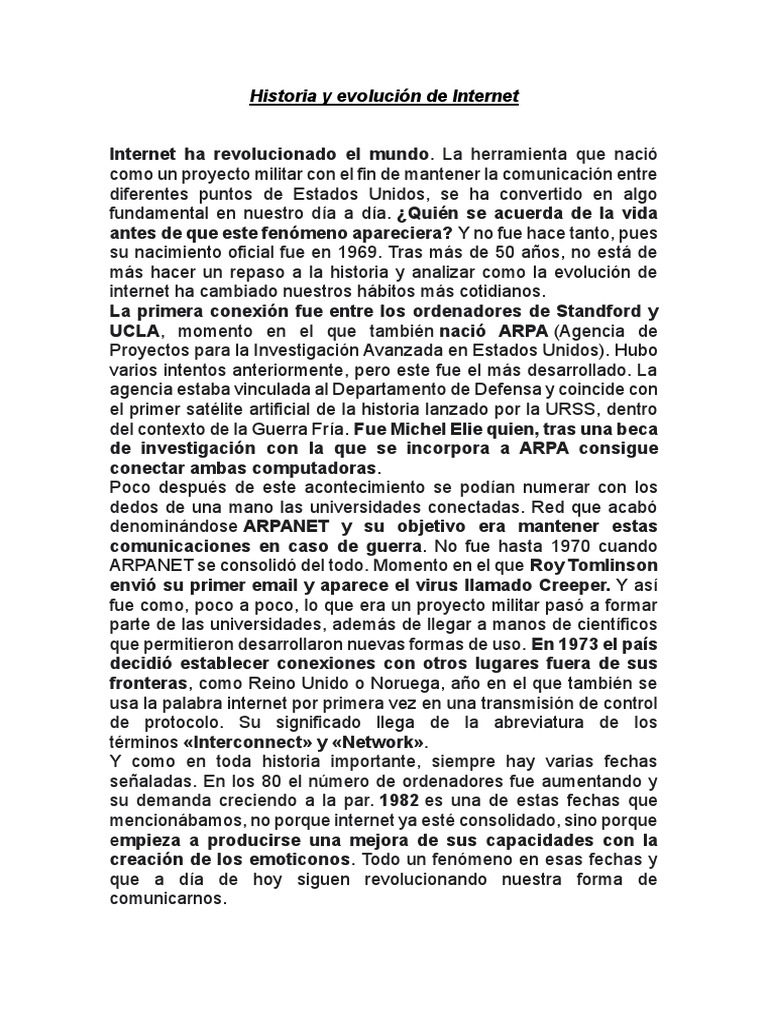 TAREA Historia y Evolución de Internet | PDF | Internet | Red mundial