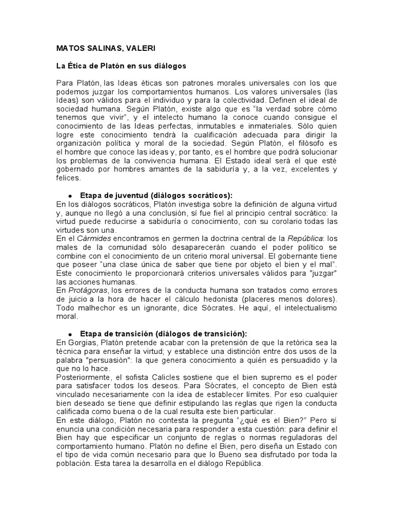 La Ética de Platón en Sus Diálogos | PDF | Platón | Conocimiento