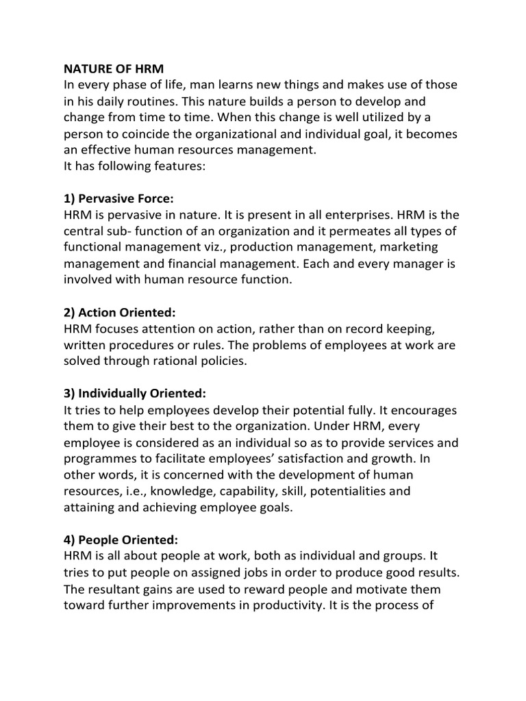 Nature of HRM | PDF | Human Resource Management | Human Resources