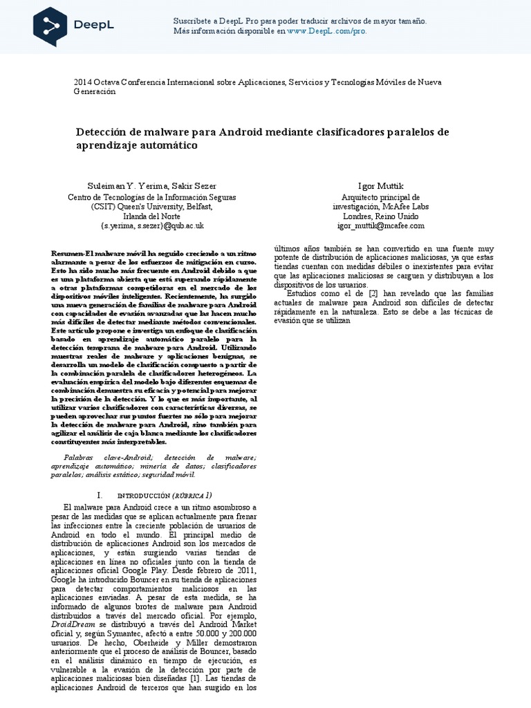 Android Malware Detection Using Parallel Machine Learning Classifiers Español 