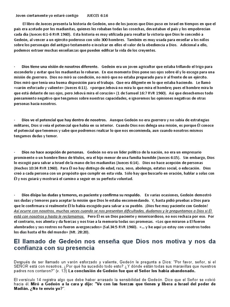 Lecciones de Gedeón: Fe y Obediencia | PDF | Dios