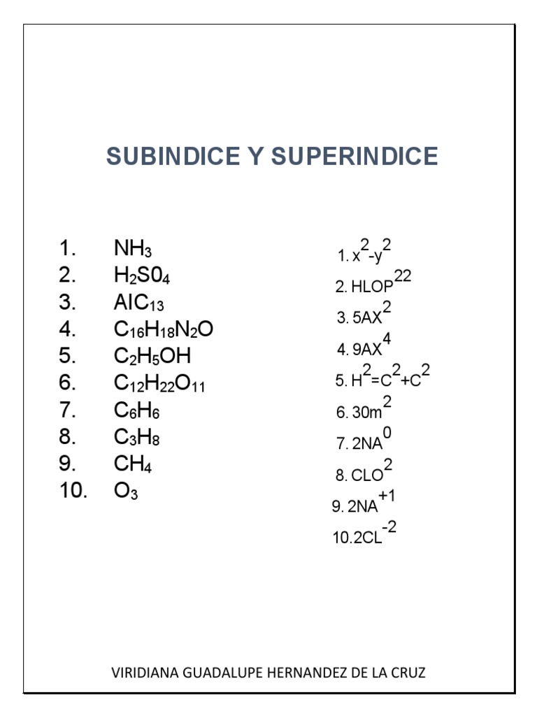 Ejercicio 2 Subindice y Superindice | PDF | Science & Mathematics