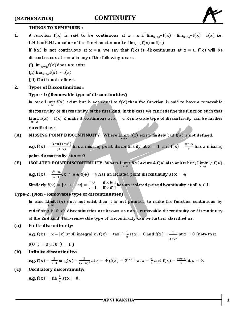 Sheet - 01 - Continuity | PDF | Function (Mathematics) | Continuous Function